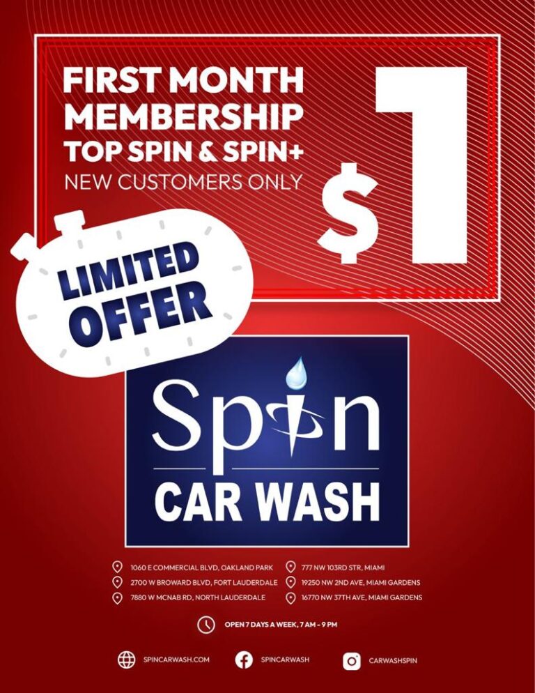 $1 membership | SPIN Car Wash | Miami, Miami Gardens, Fort Lauderdale ...